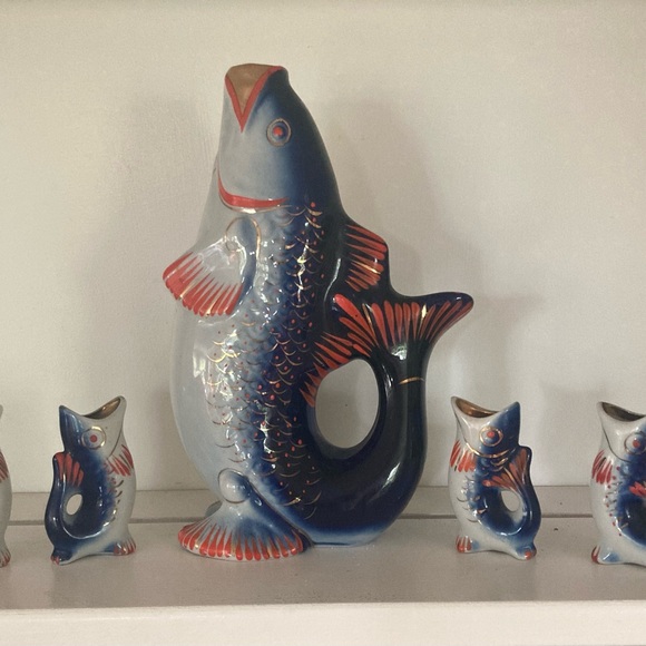 Fish | Ceramic Fish Figurine Set Blue And Red | Poshmark